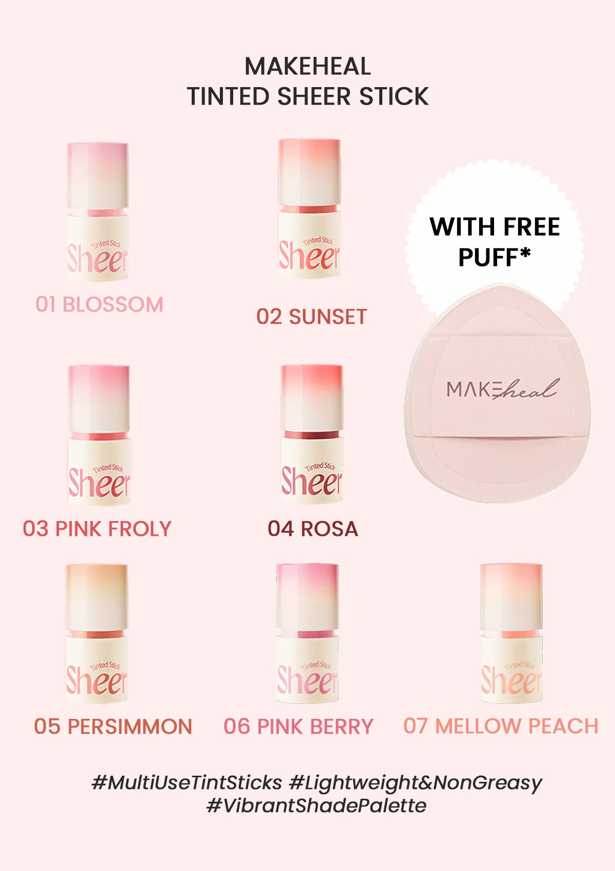 MAKEHEAL Tinted Sheer Stick – Korean Cream Blush & Lip Glow Stick – COCOMO