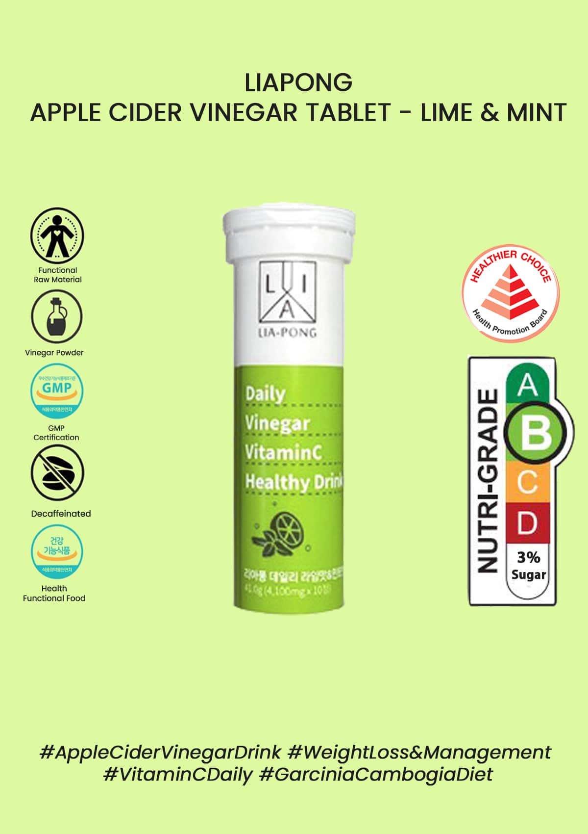[LIAPONG] Apple Cider Vinegar Tablet Daily - Lime + Mint Flavour 41g ...